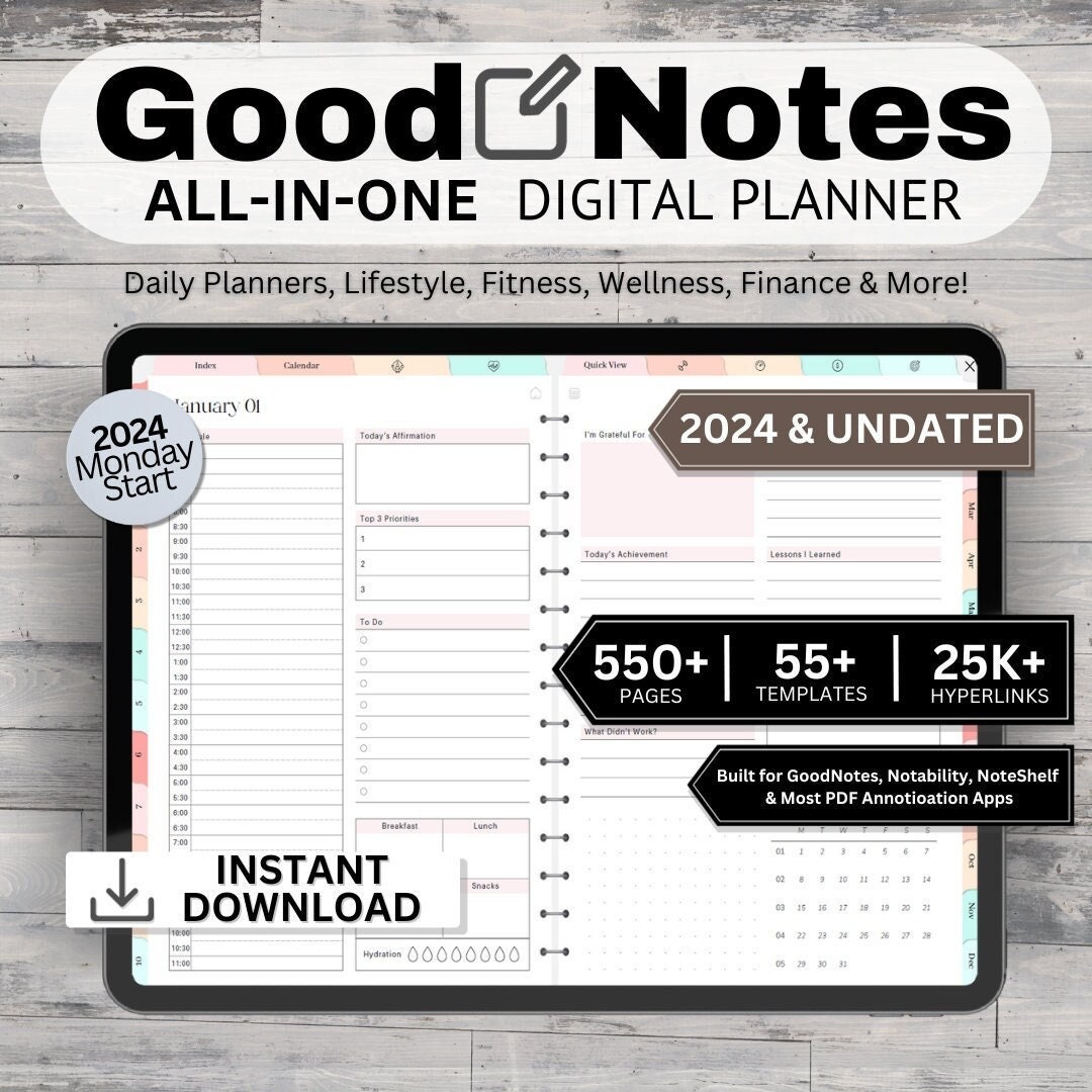 Good Notes Planner 2024 iPad Digital Planner for Daily - Etsy