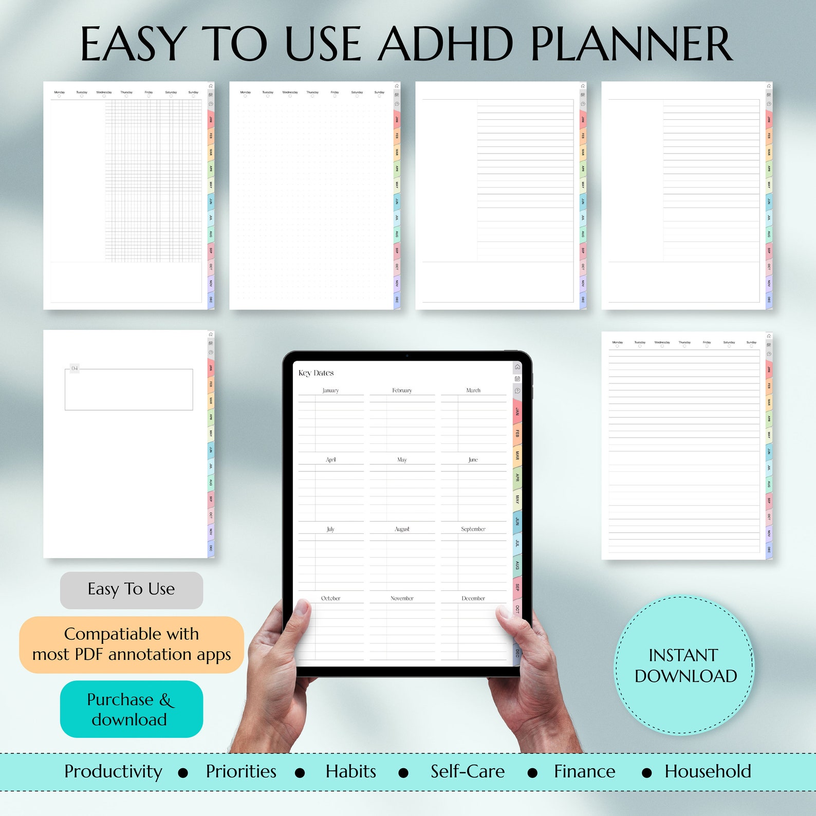 ADHD Planner, Self Care Planner, 2024 Digital Planner, ADHD Digital ...