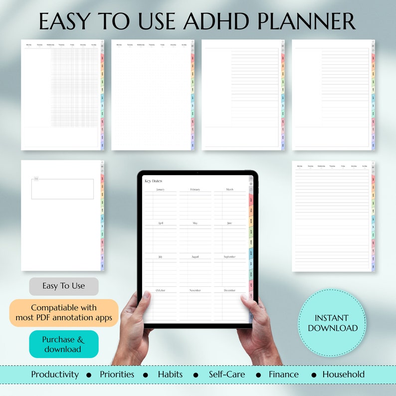 ADHD Planner, Self Care Planner, 2024 Digital Planner, ADHD Digital ...