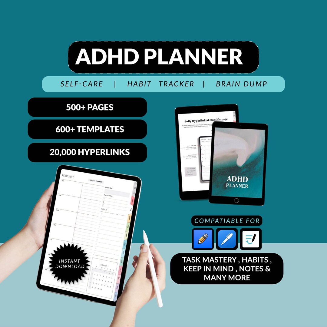 ADHD Digital Planner for Goodnotes, iPad & Android. ADD Daily Planner ...