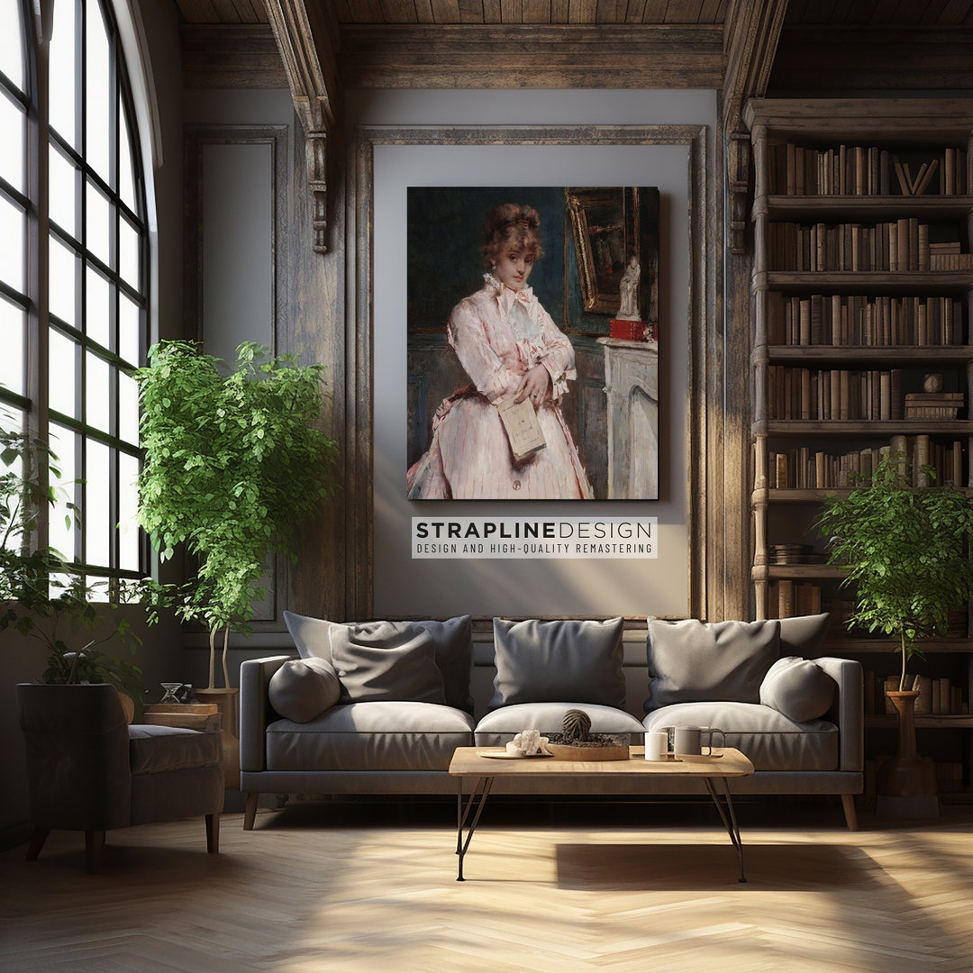 Portrait Painting by Alfred Stevens, Woman With A Book, Interior Scene ...