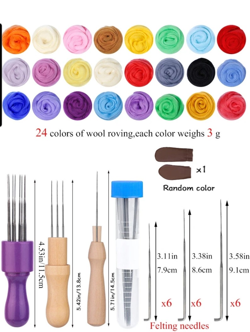 24 Color Needle Felting Kit Wool Felting Tools Handmade Felt Needle Set ...