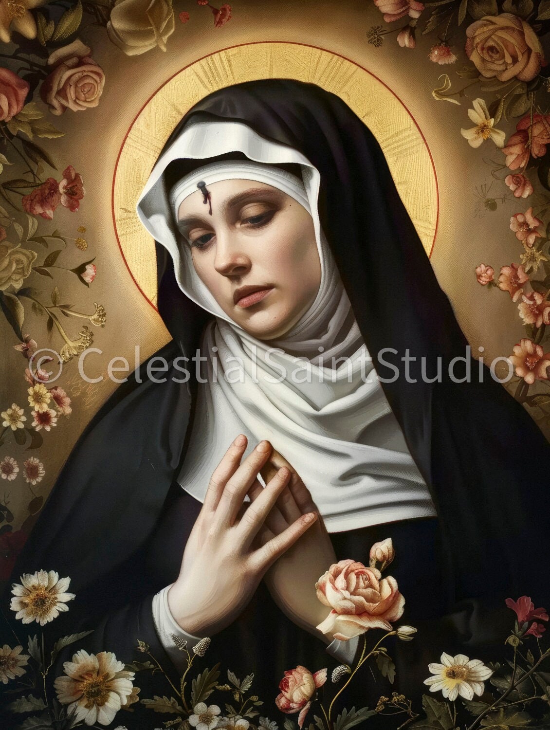 St. Rita of Cascia DIGITAL OIL PAINT Catholic Printable Catholic Art ...