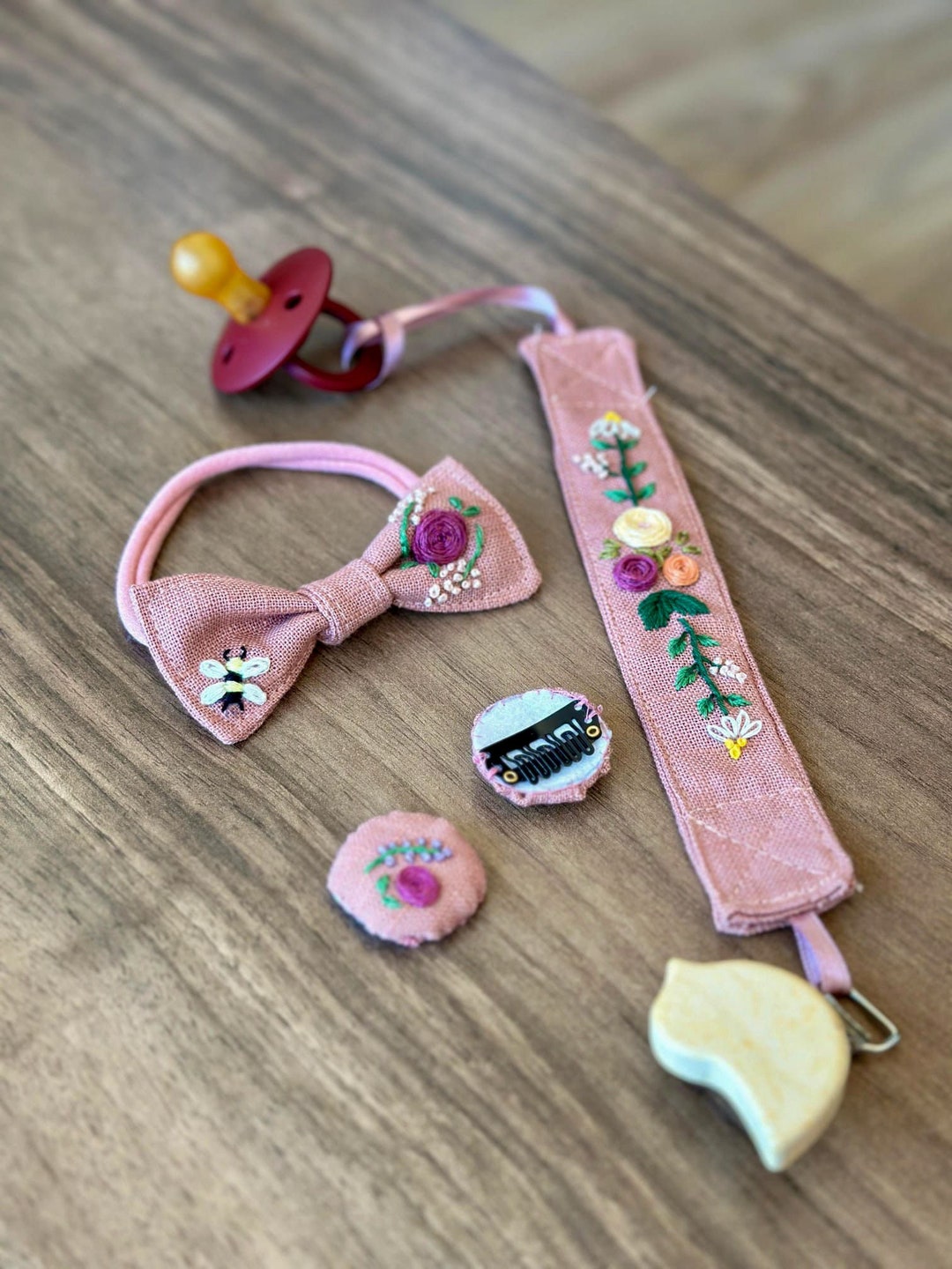 Set of Newborn Baby, Wisp Clip, Buckle for Hairless Baby, Embroidered ...