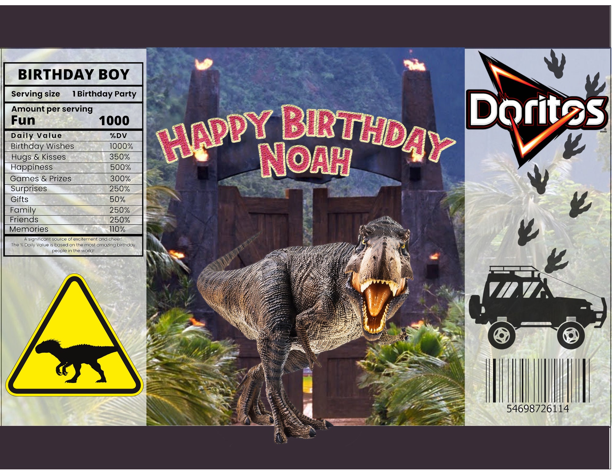 Editable T-rex Chip Bag Printable Dinosaur Digital Download Dinosaur ...