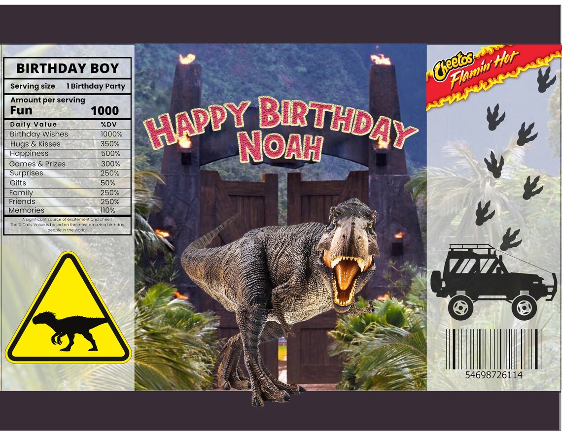 Editable T-rex Chip Bag Printable Dinosaur Digital Download Dinosaur ...