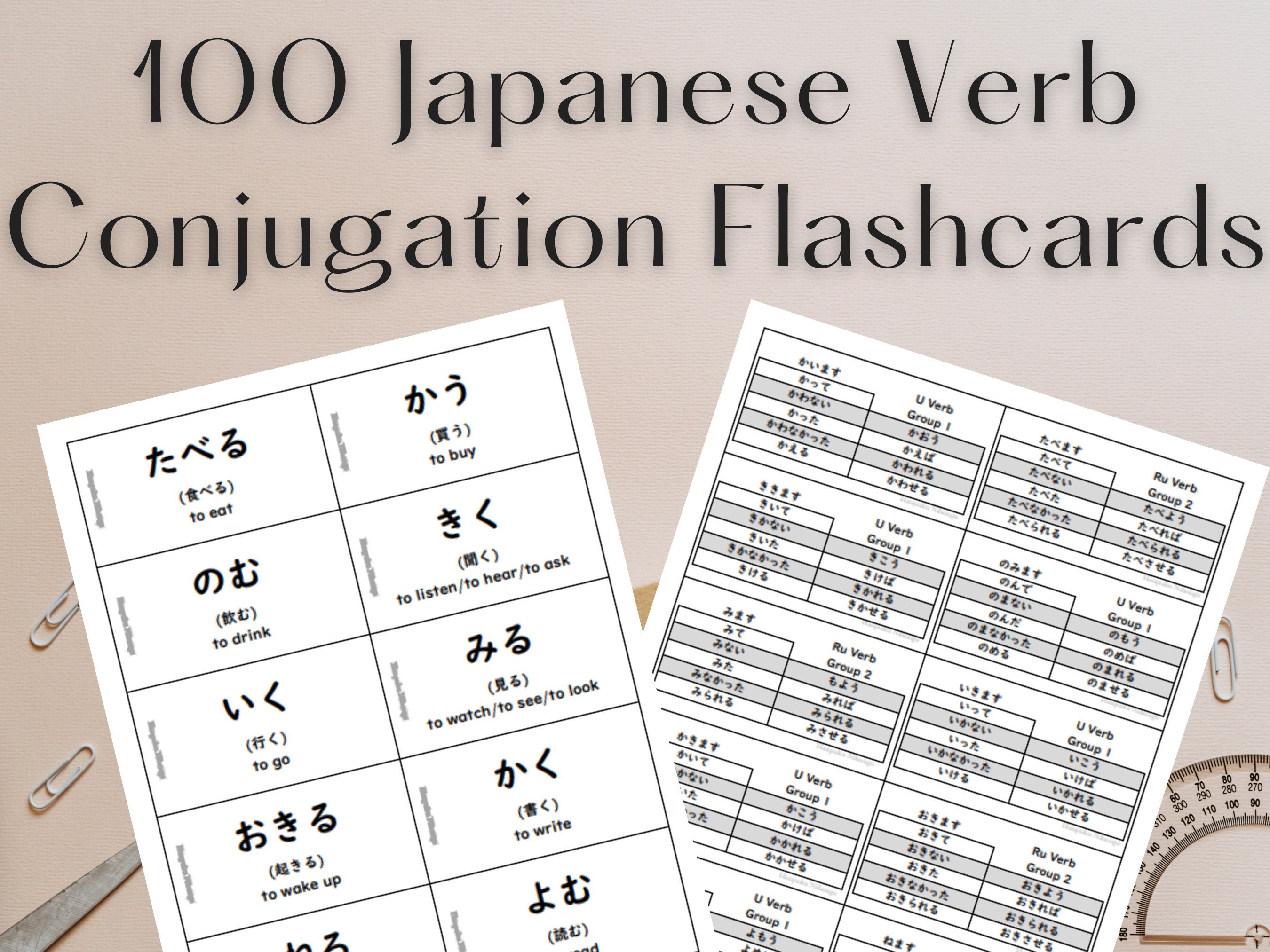 100 Japanese Verb Conjugation Flashcards | Conjugation Tables ...