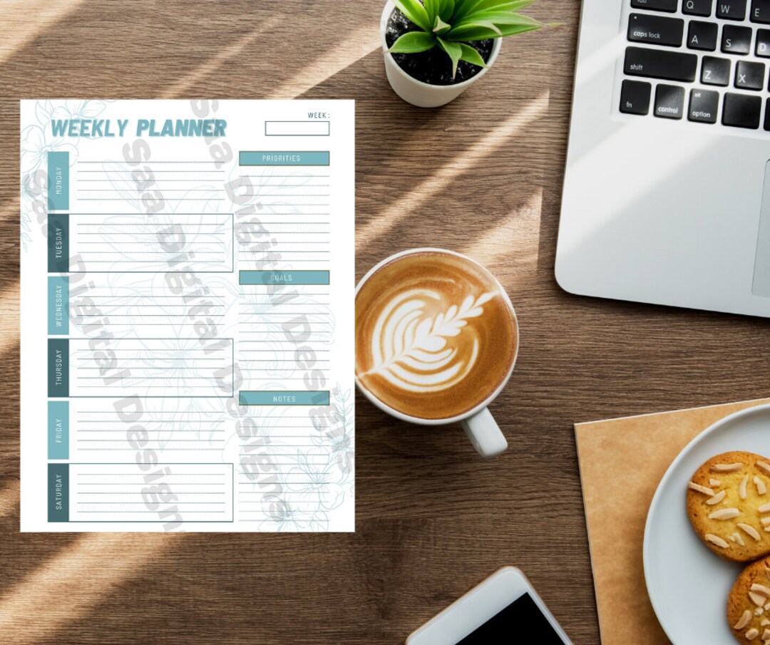 Printable Weekly Planner Blue Flowers PDF Download - Etsy
