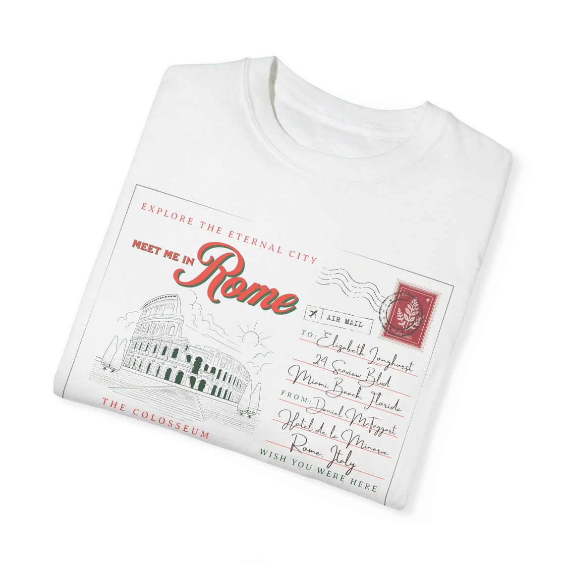 Rome Shirt, Vintage Postcard T-shirt, Custom Name, Colosseum Vacation ...