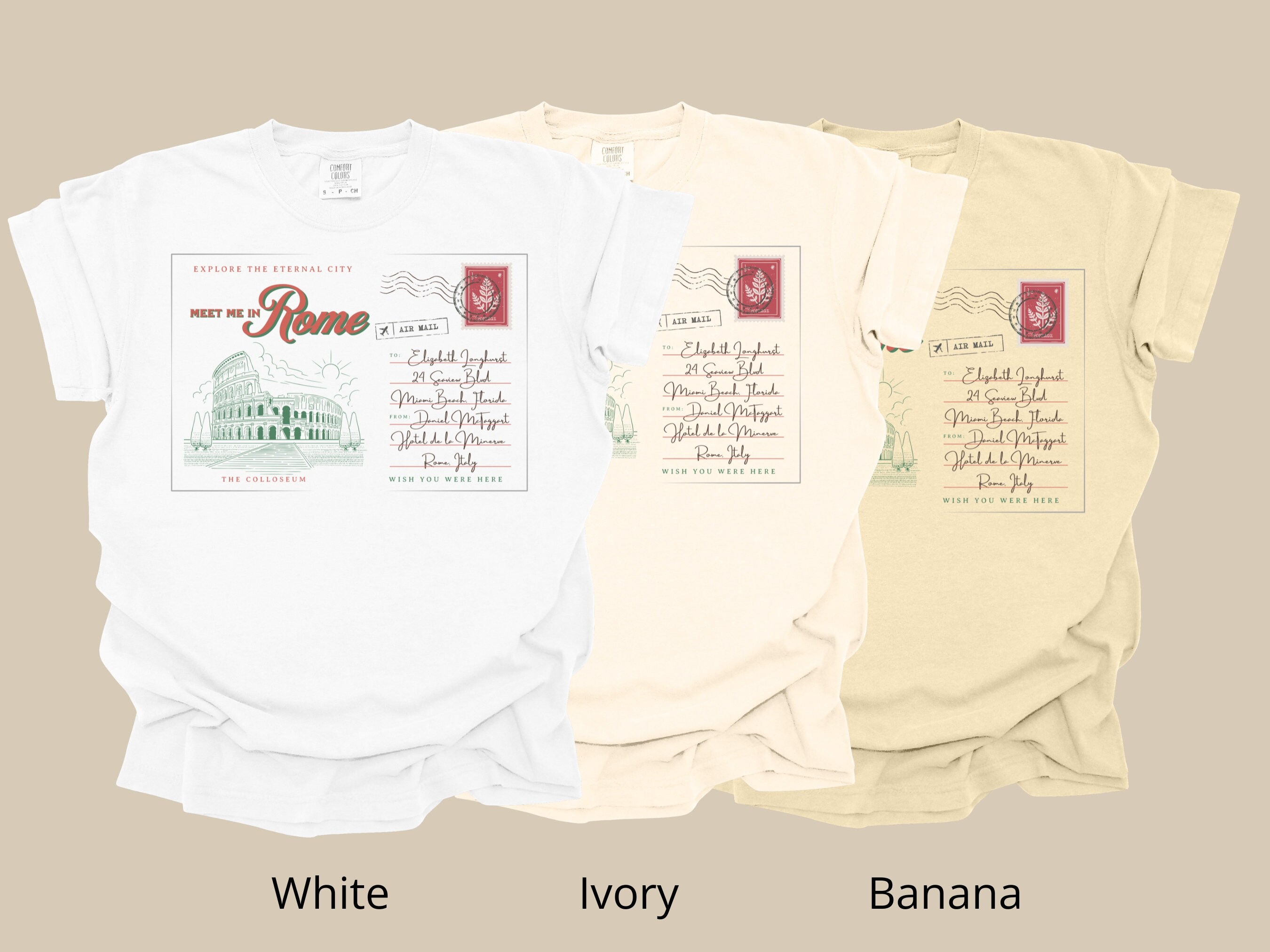 Rome Shirt, Vintage Postcard T-shirt, Custom Name, Colosseum Vacation ...