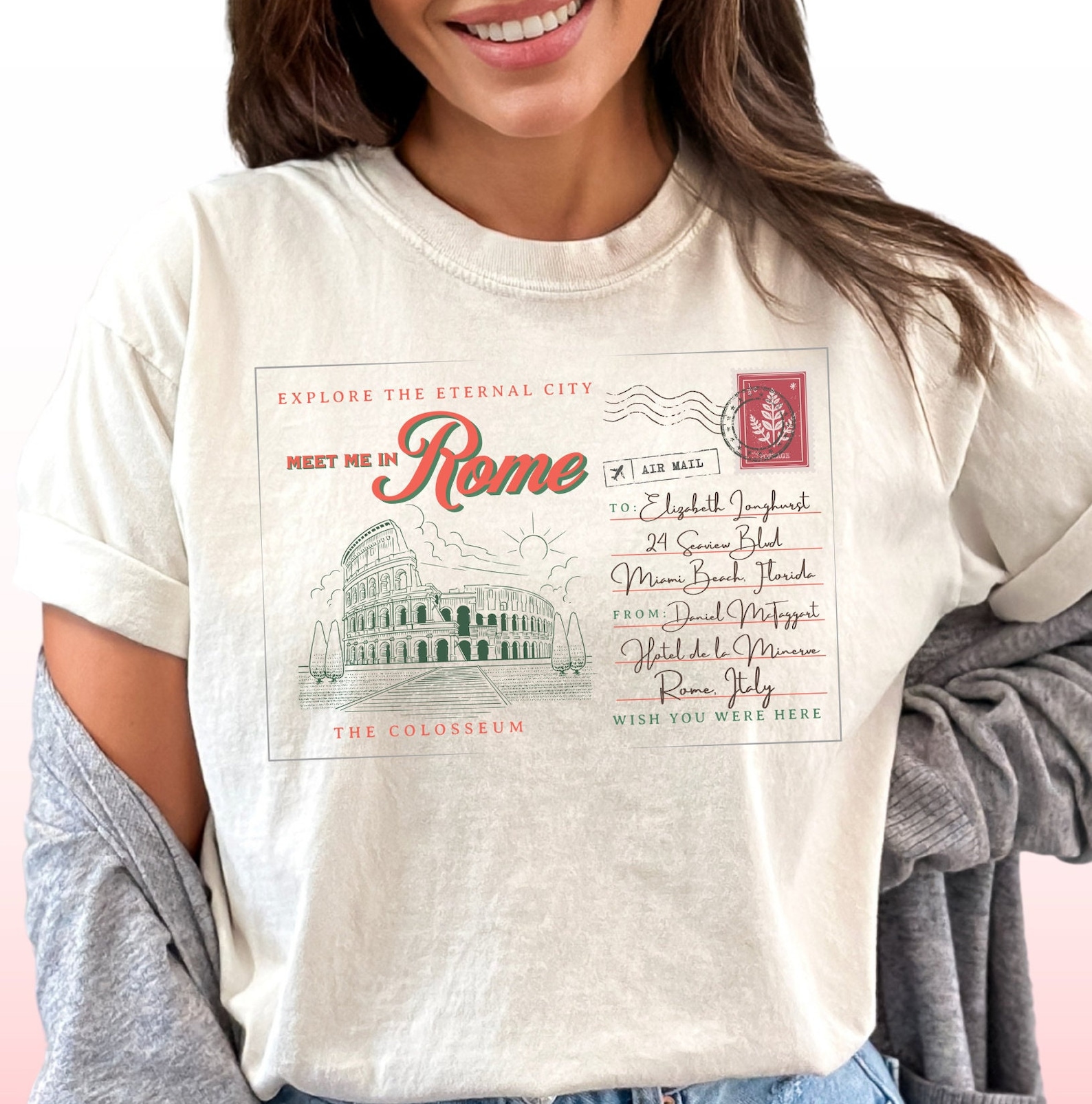 Rome Shirt, Vintage Postcard T-shirt, Custom Name, Colosseum Vacation ...