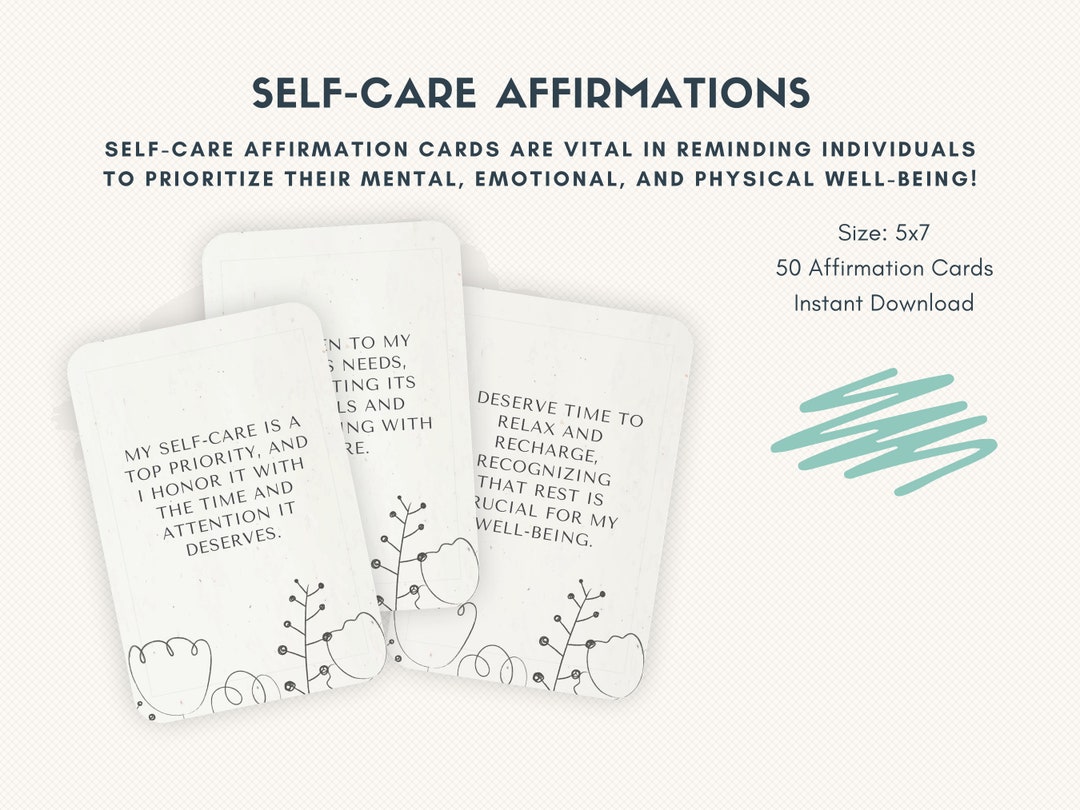 Self-care Affirmation Cards for Adults - 50-card Pack, Printable 5x7 ...