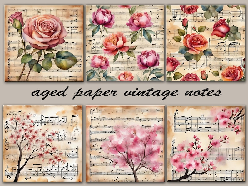 Old Paper, Vintage Notes, Flowers, Butterflies, Digital Paper for ...