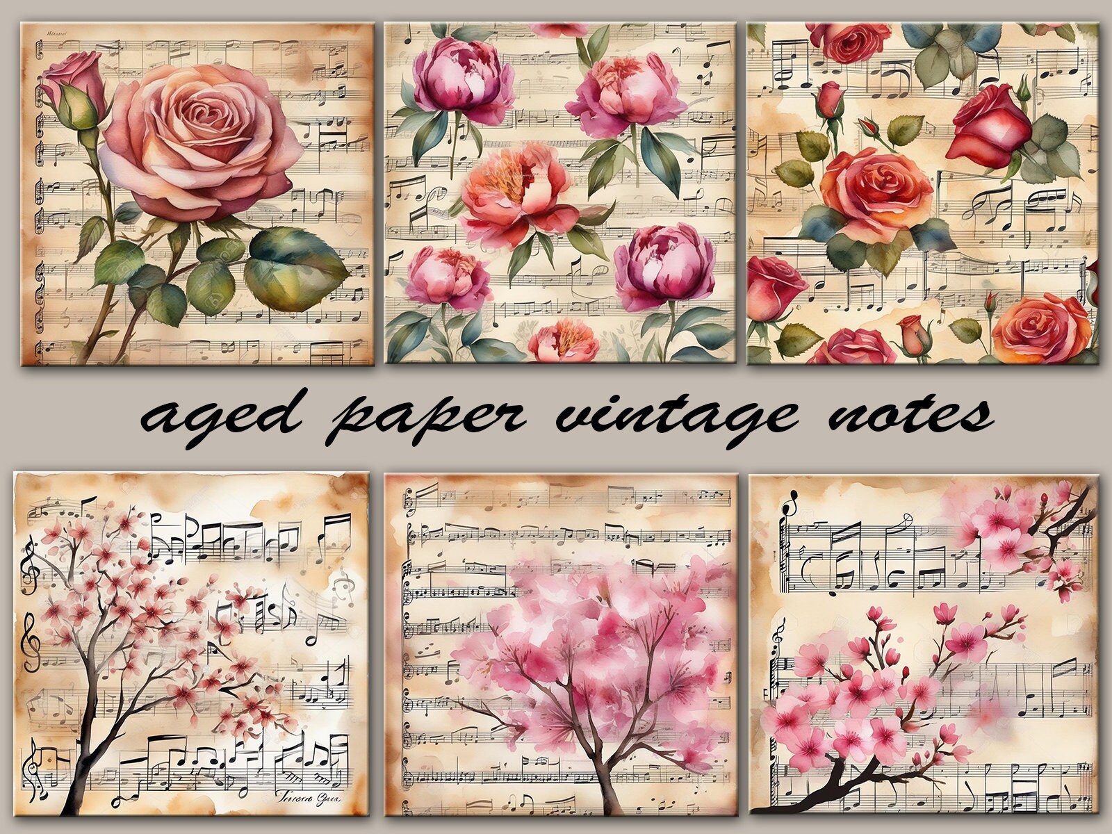 Old Paper, Vintage Notes, Flowers, Butterflies, Digital Paper for ...