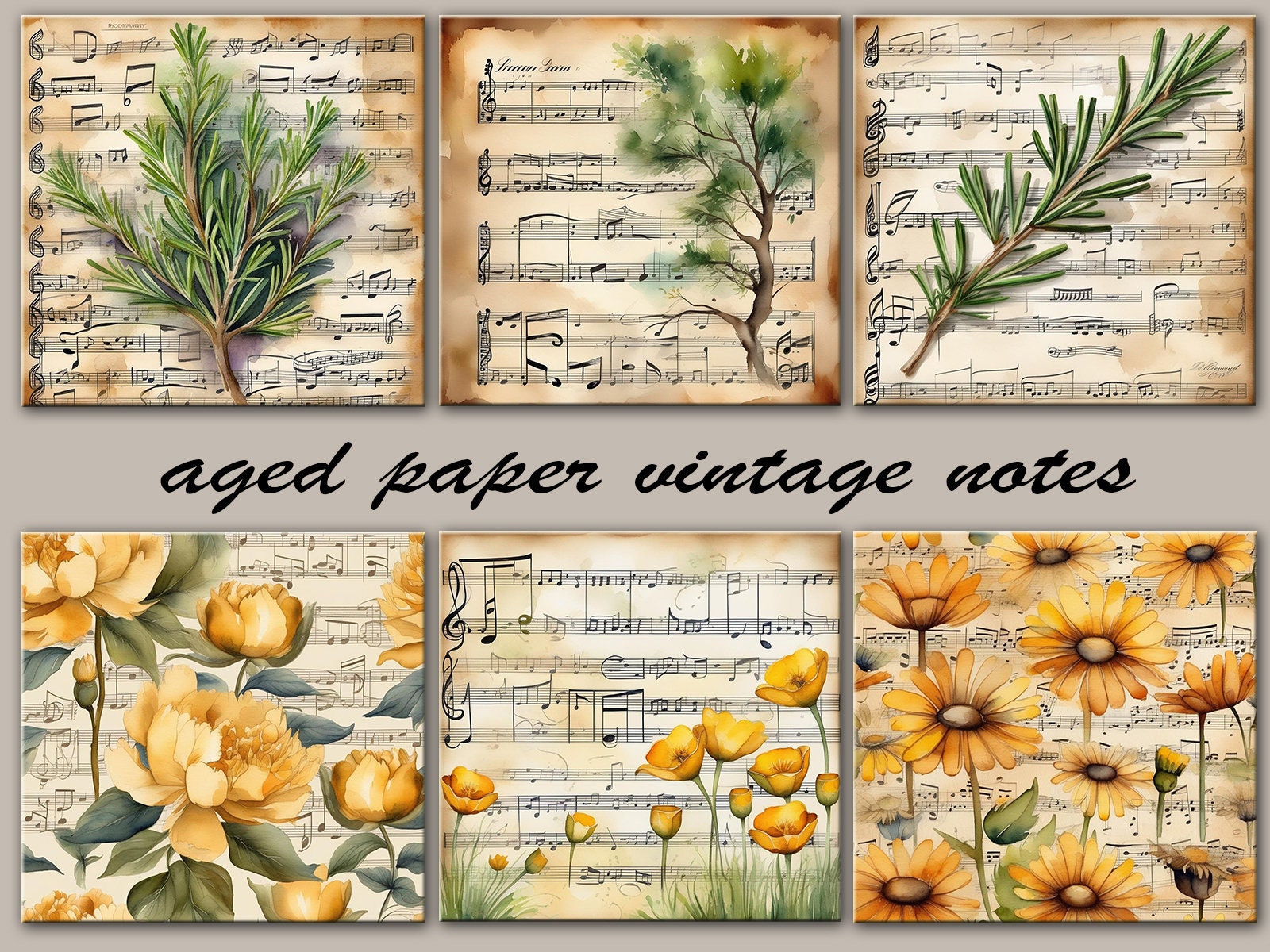 Old Paper, Vintage Notes, Flowers, Butterflies, Digital Paper for ...