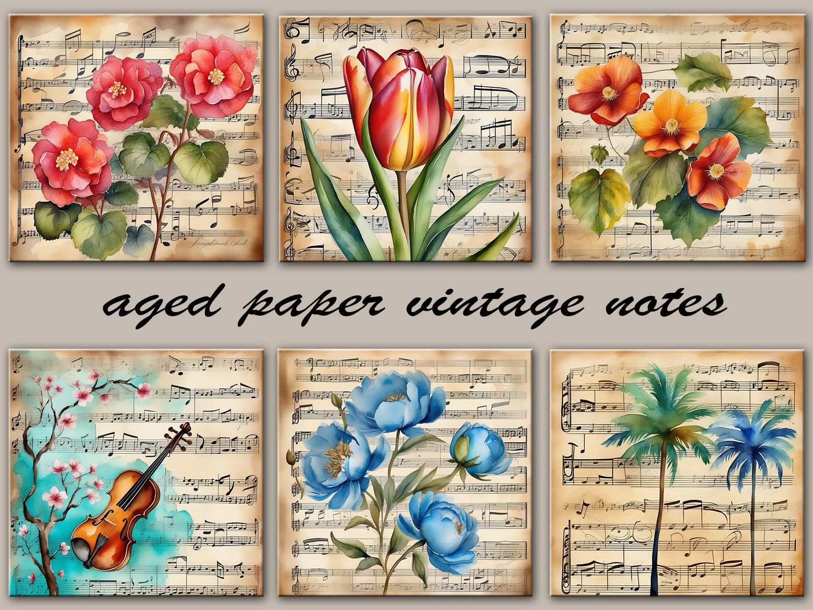 Old Paper, Vintage Notes, Flowers, Butterflies, Digital Paper for ...