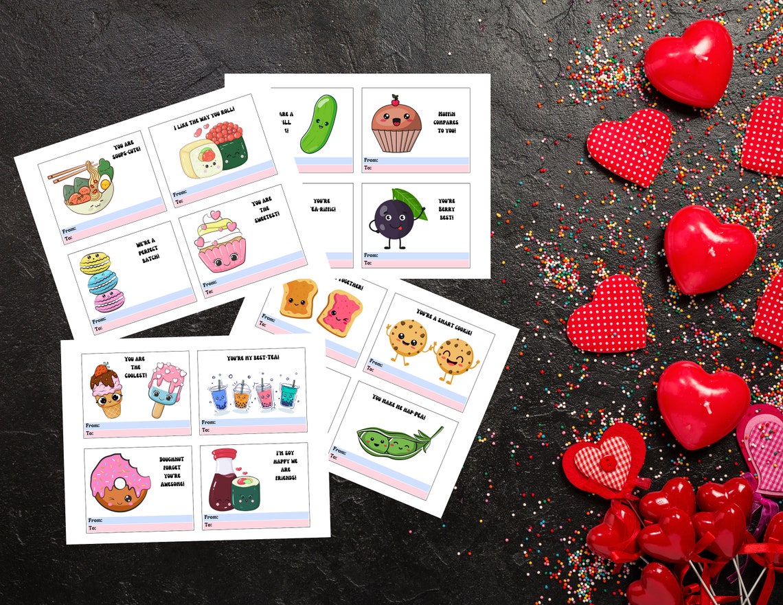 Cute Kawaii Food Valentines Day Cards - Etsy