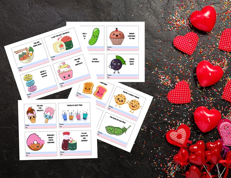 Cute Kawaii Food Valentines Day Cards - Etsy