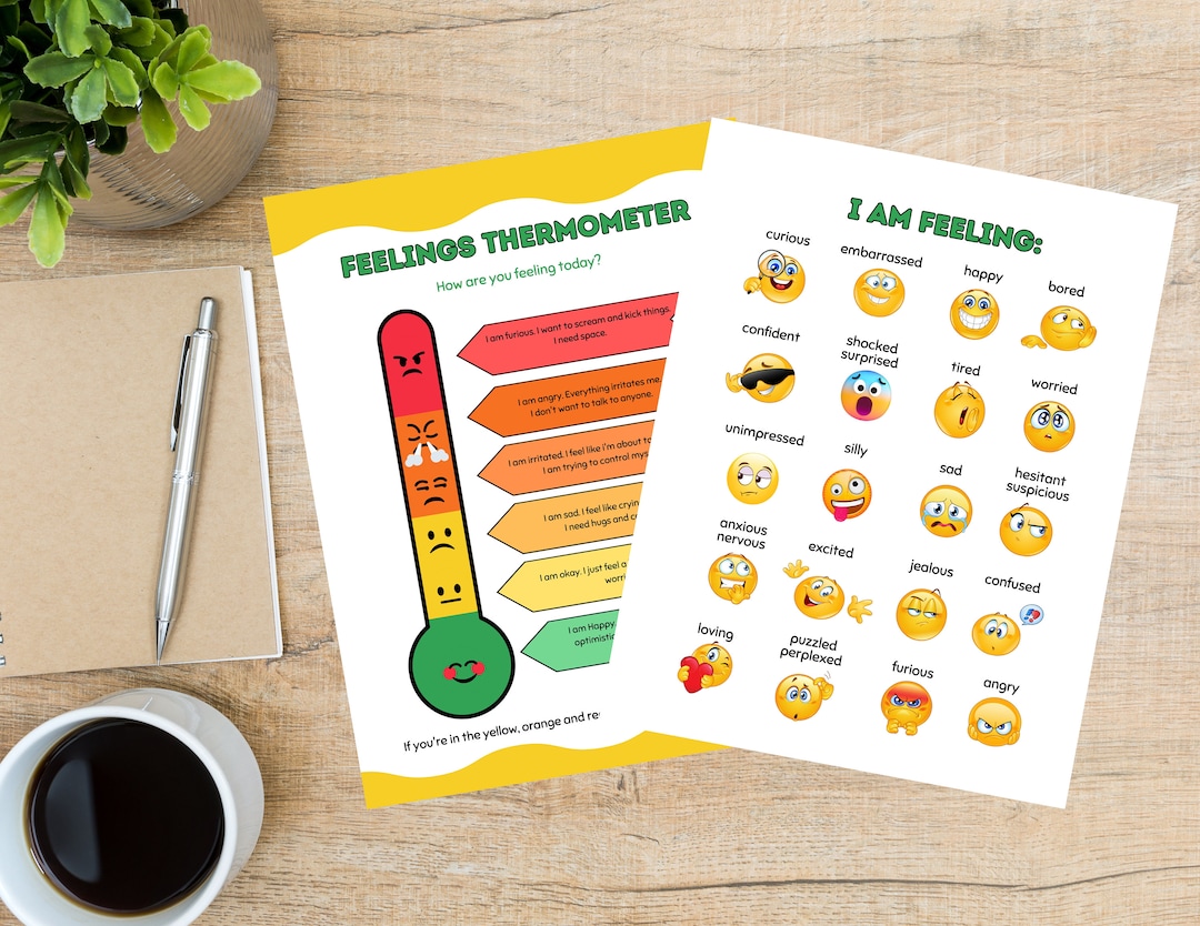 ADHD and Autism Kids Bundle feelings Thermometer, Feelings Emoji Chart ...