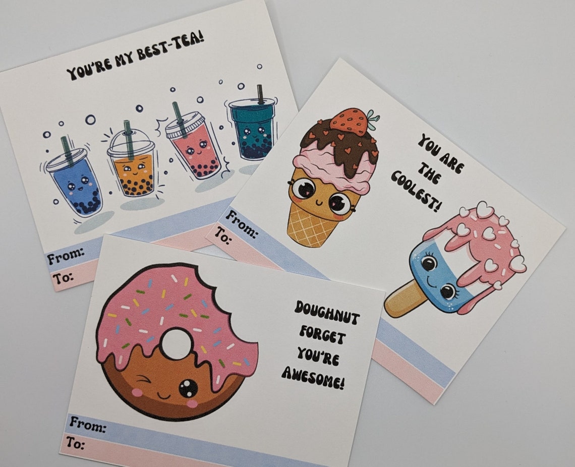 Cute Kawaii Food Valentines Day Cards - Etsy