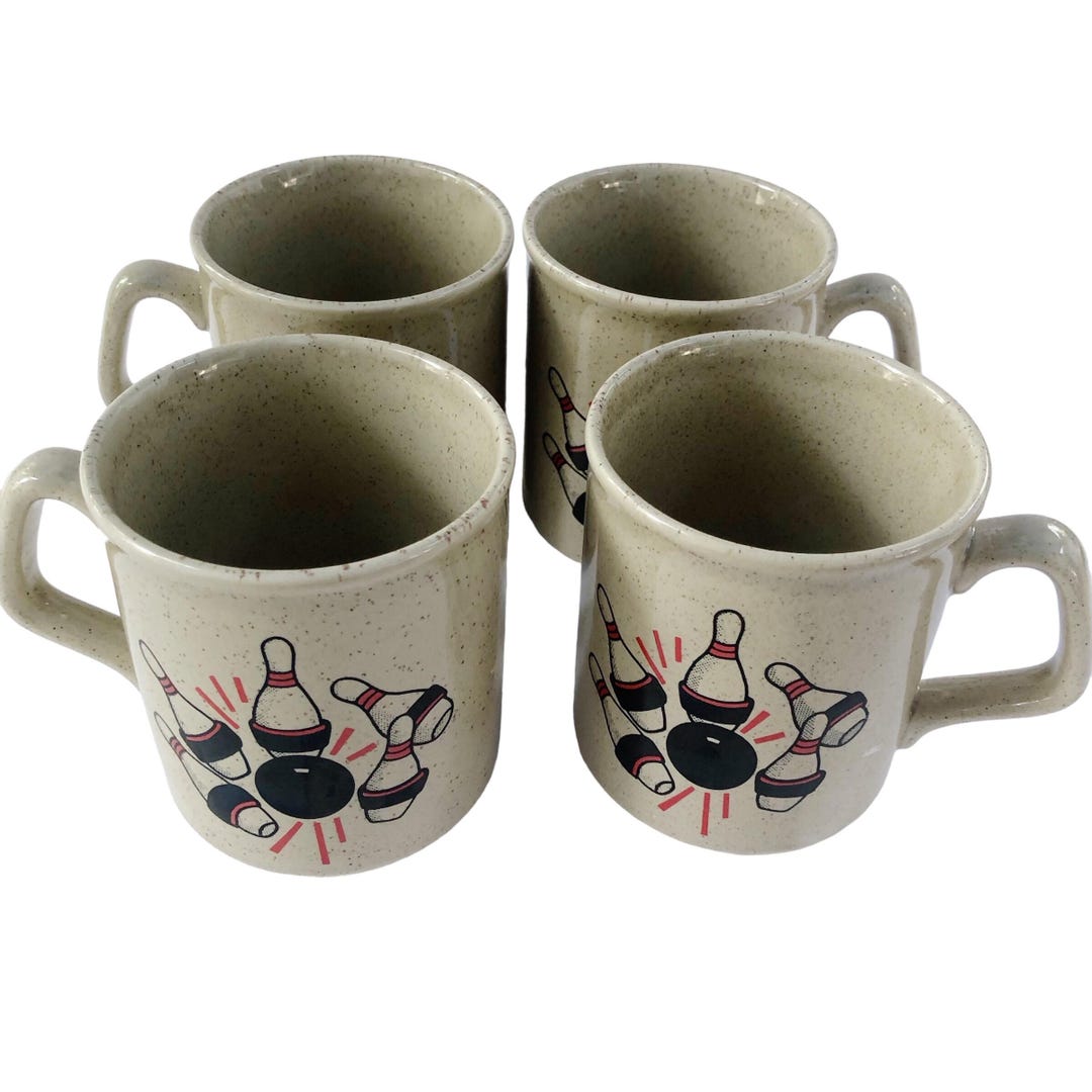 Vintage Stoneware Bowling Themed Mugs Set of Four - Etsy