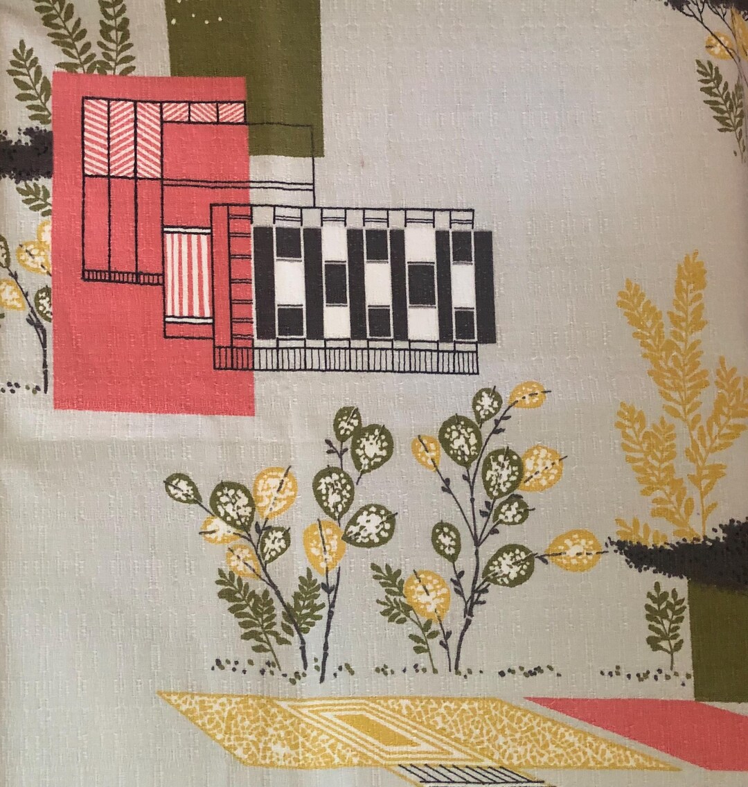Vintage Barkcloth Fabric MCM Graphic Design - Etsy