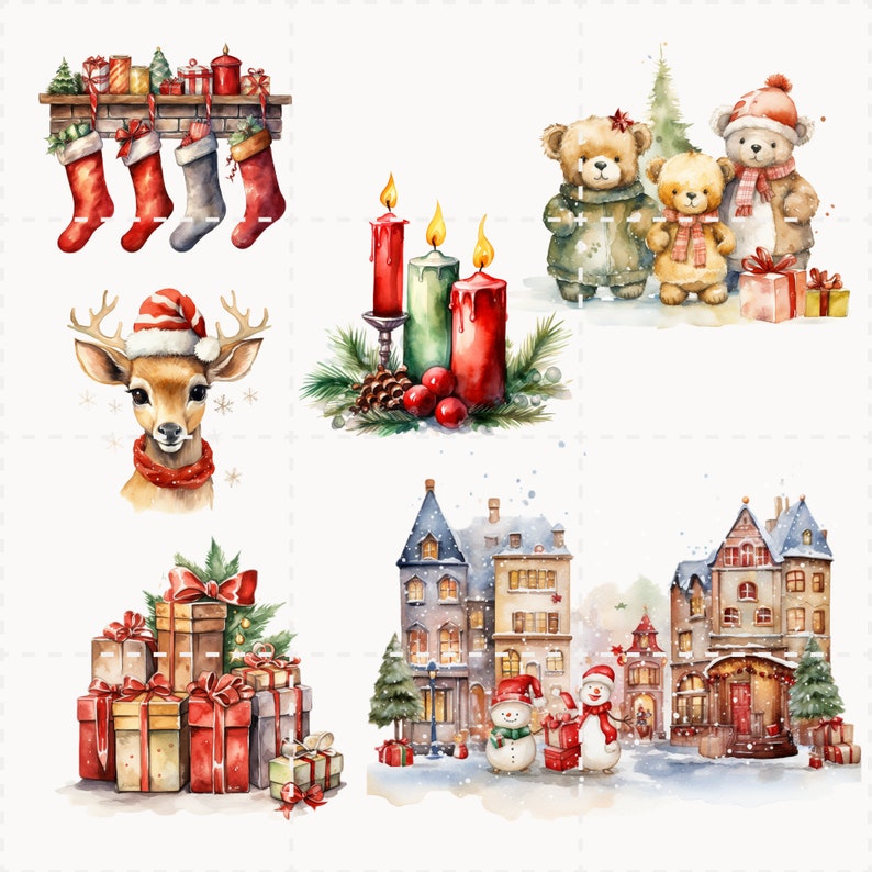 12 Watercolor Christmas Cliparts, Christmas Elements, Christmas ...