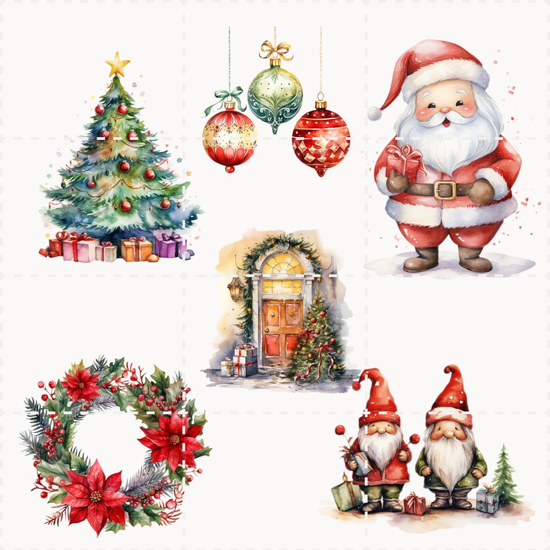 12 Watercolor Christmas Cliparts, Christmas Elements, Christmas ...
