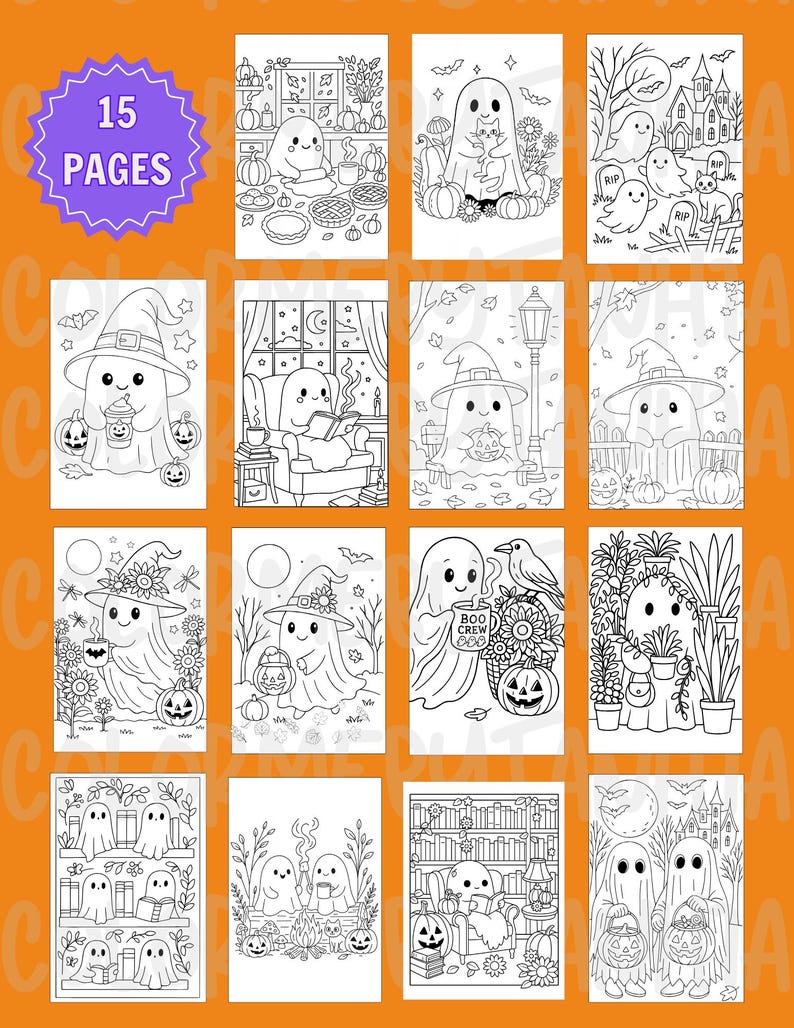 Cute Ghost Coloring Book, 15 Spooky & Adorable Pages, Printable ...