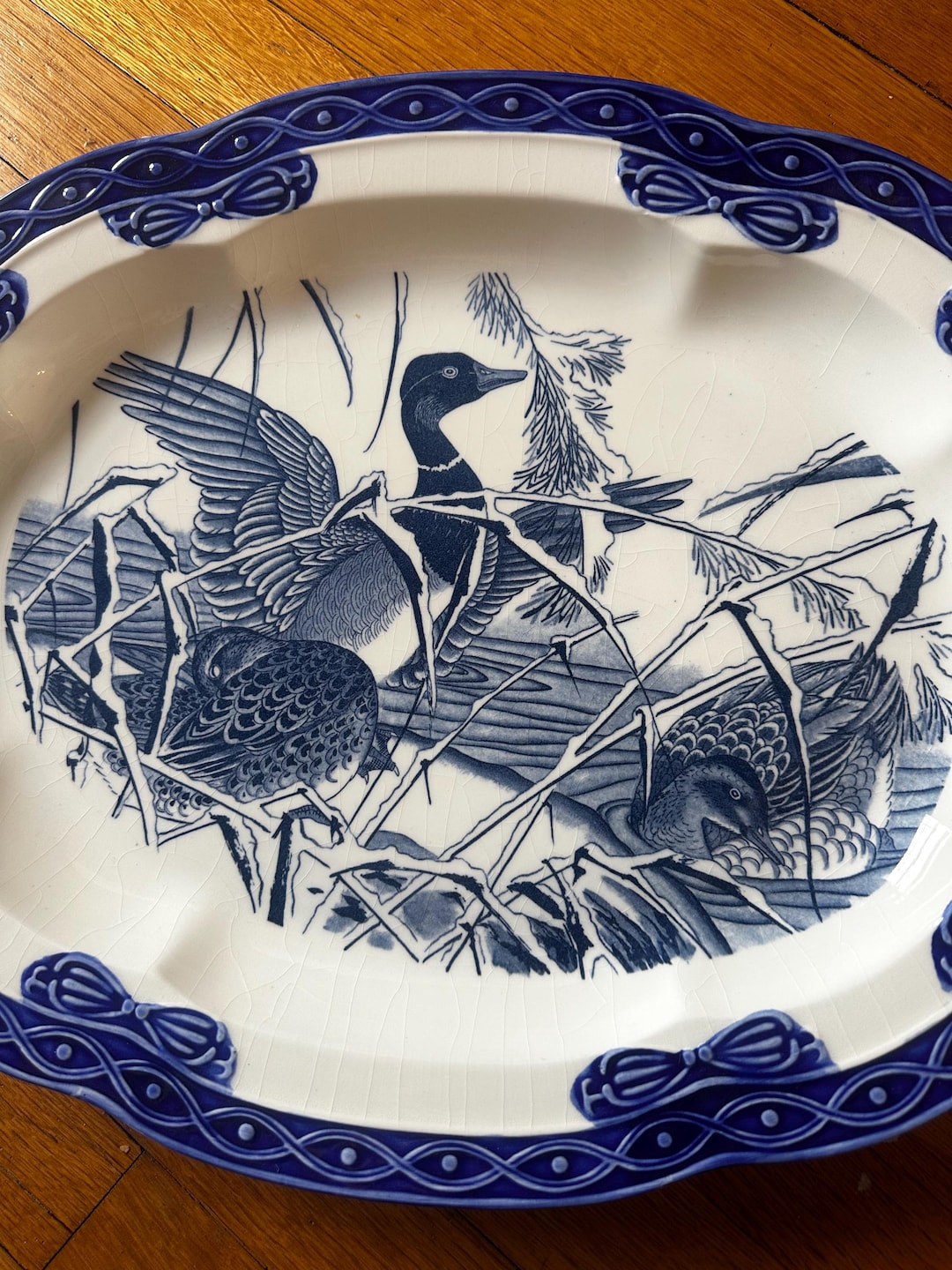 Vintage Blue & White Duck Platter — Large Ceramic Serving Tray ...