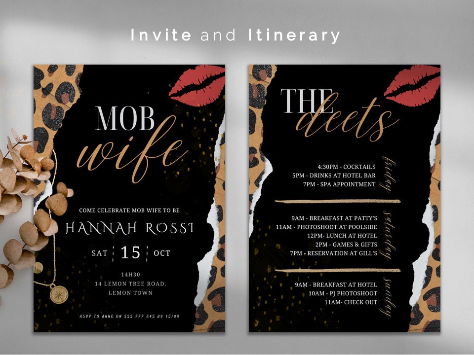 Mob Wife Bachelorette Invitation & Itinerary, Vintage Aesthetic Old ...