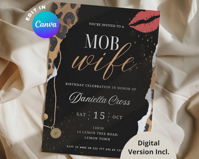 Mob Wife Birthday Invitation, Vintage Aesthetic Old Money Themed ...