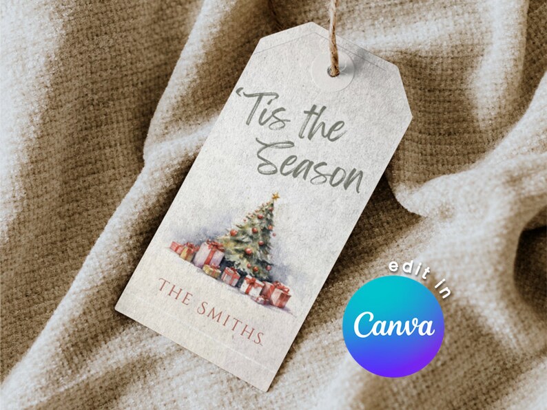 Editable Christmas Gift Tag, 'tis the Season, Printable Canva Template ...