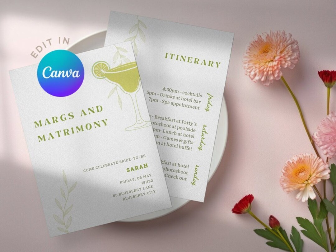 Margs and Matrimony Bachelorette Invite and Itinerary, Bach Weekend, Margaritas and Matrimony ...