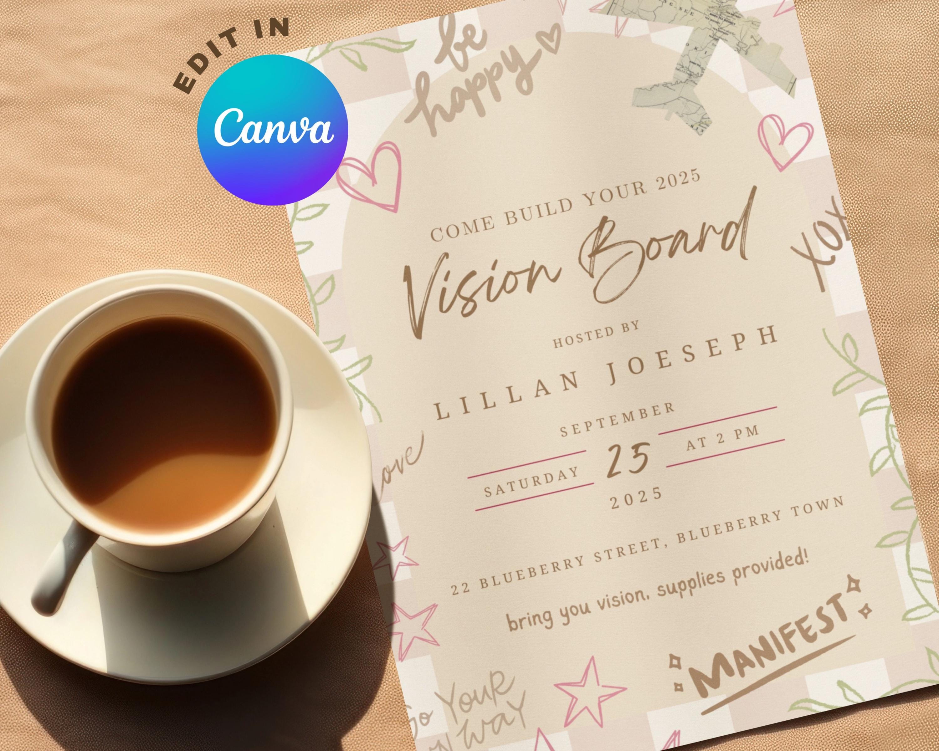 Vision Board Party Invitation, Editable/printable/personalize Canva ...