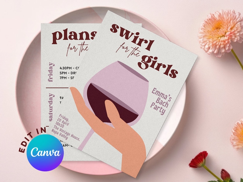 Swirl for the Girls Invite and Itinerary, Wine Themed Bachelorette ...