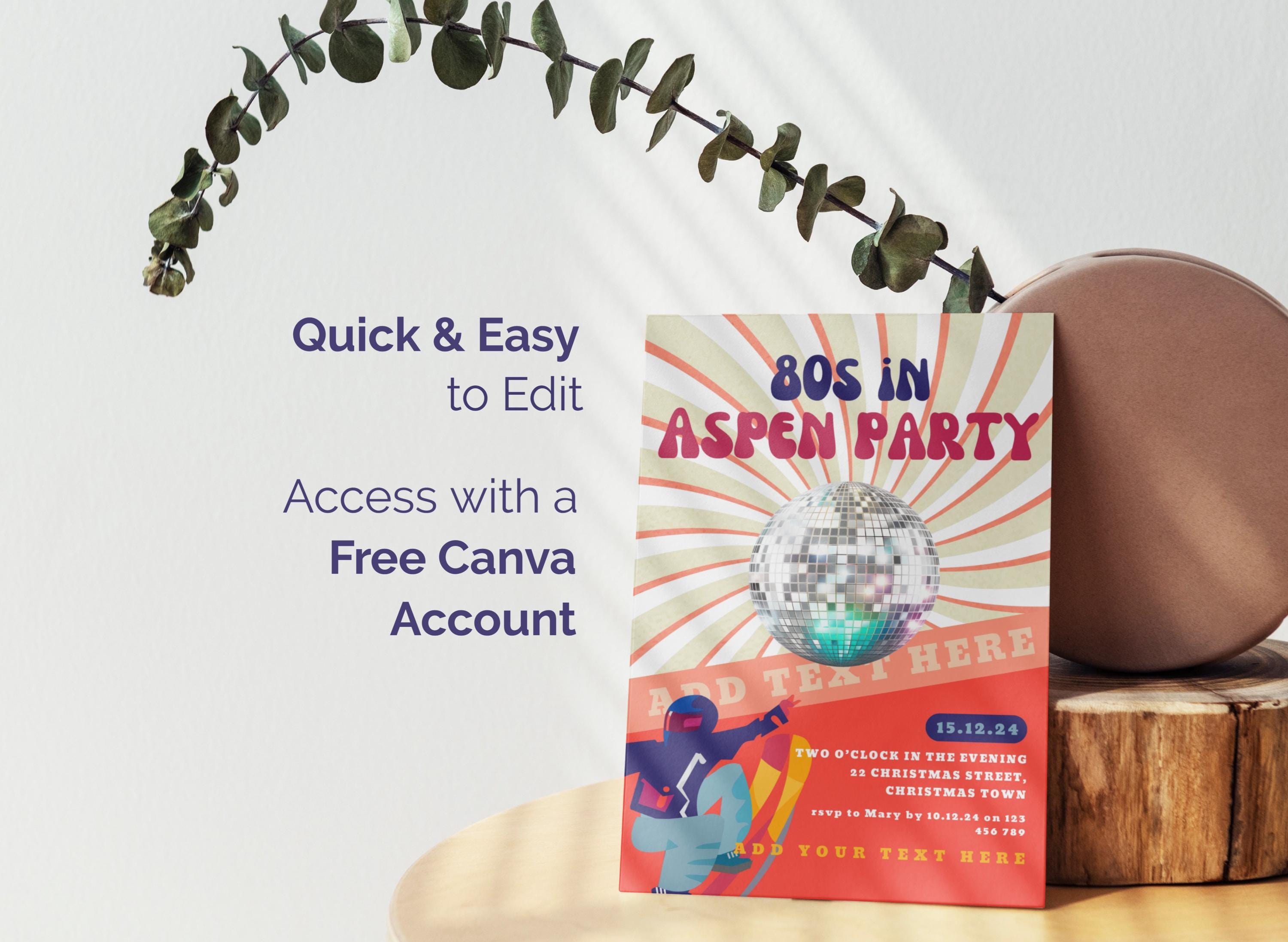 80s in Aspen Theme Party Invitation, Editable/printable/personalize ...