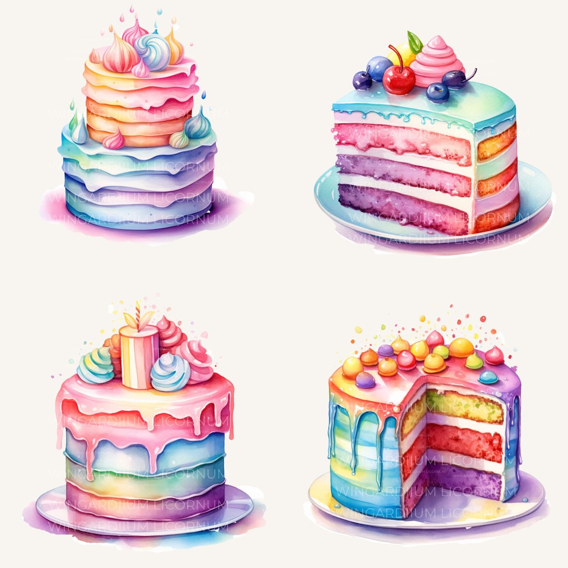 Birthday Clipart, Birthday Cake Png, Clipart Bundle,rainbow Cake ...