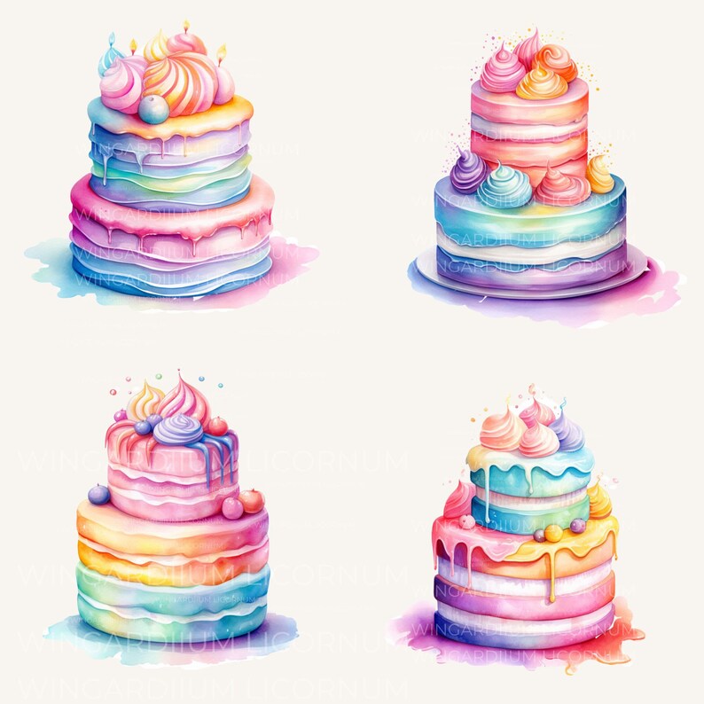 Birthday Clipart, Birthday Cake Png, Clipart Bundle,rainbow Cake ...