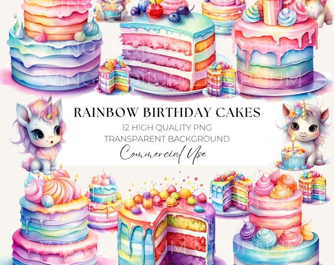 Rainbow Clipart, Birthday Clipart, Cake Clipart, Candles Clipart, Party ...