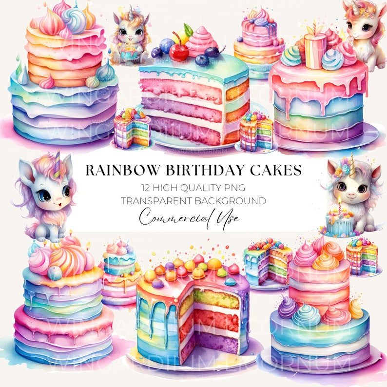Birthday Clipart, Birthday Cake Png, Clipart Bundle,rainbow Cake ...