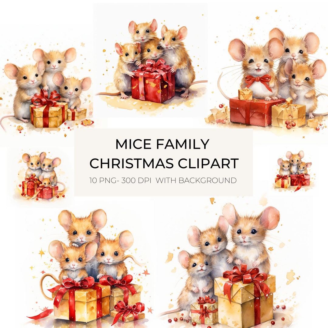 Watercolor Mouse Clipart, Christmas Mice, Christmas Mouse, Chirstmas ...