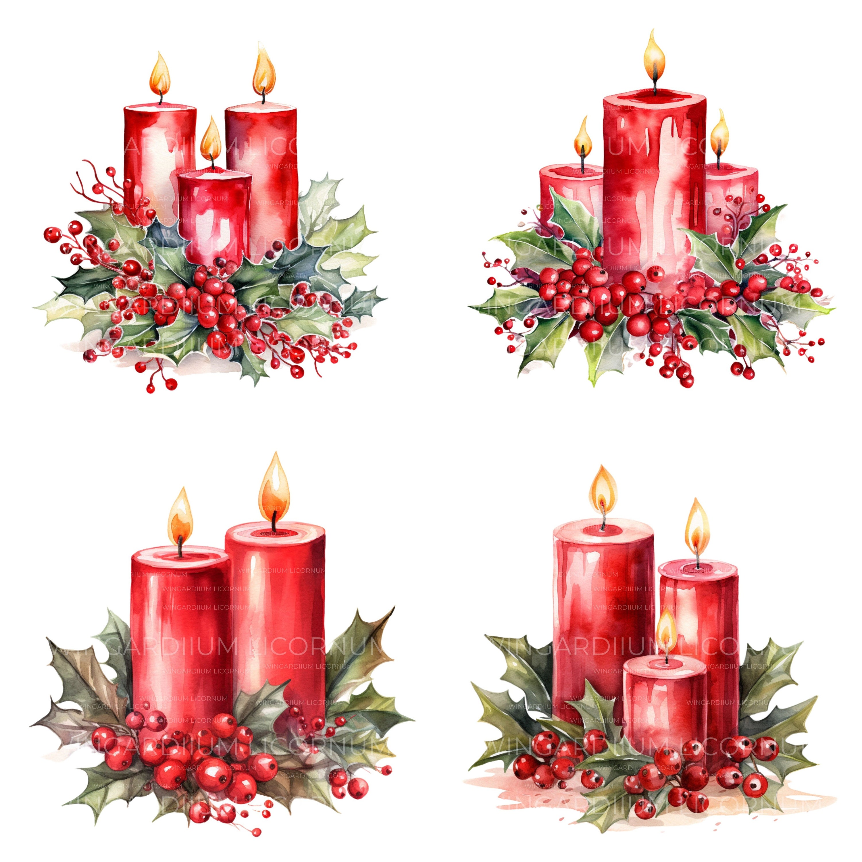 Watercolor Christmas Candles Clipart, Winter Candles,advent Candles Png ...