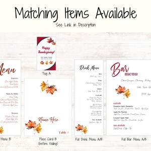 Fall Menu Template for Thanksgiving, Wedding or Other Dinner Party With ...
