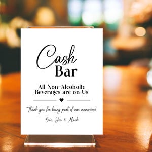 Editable Download Cash Bar Sign Template for Wedding, Anniversary or ...