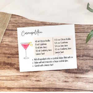 Cosmopolitan Recipe Card for Bachelorette Gift, Bar Cart Accessory, and ...