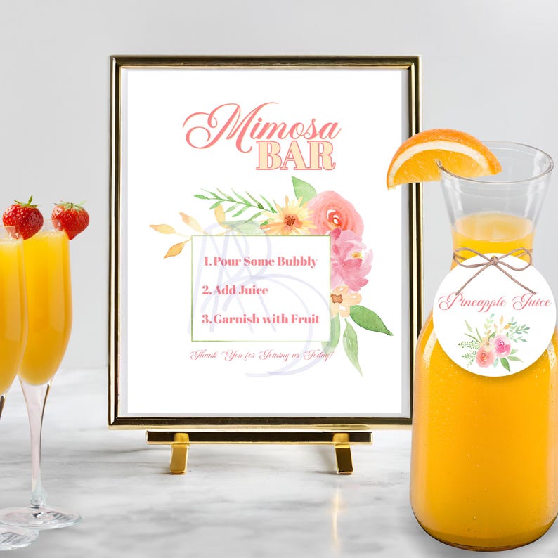 Mimosa Bar Sign & Juice Labels for Wedding, Baby or Bridal Shower ...