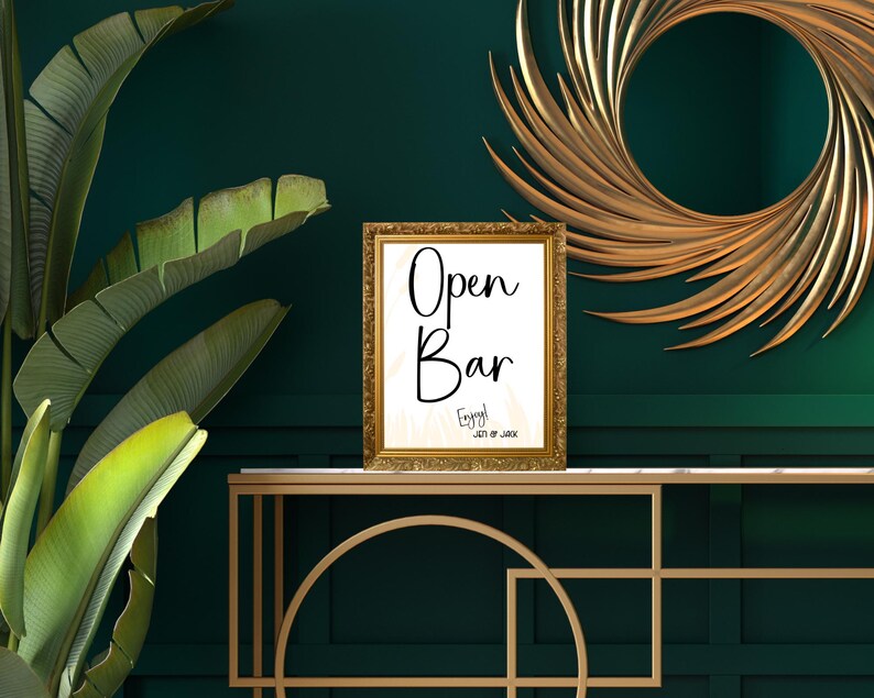 Customizable Open Bar Sign Template for Wedding Reception With Grass ...