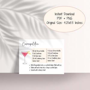 Cosmopolitan Recipe Card for Bachelorette Gift, Bar Cart Accessory, and ...