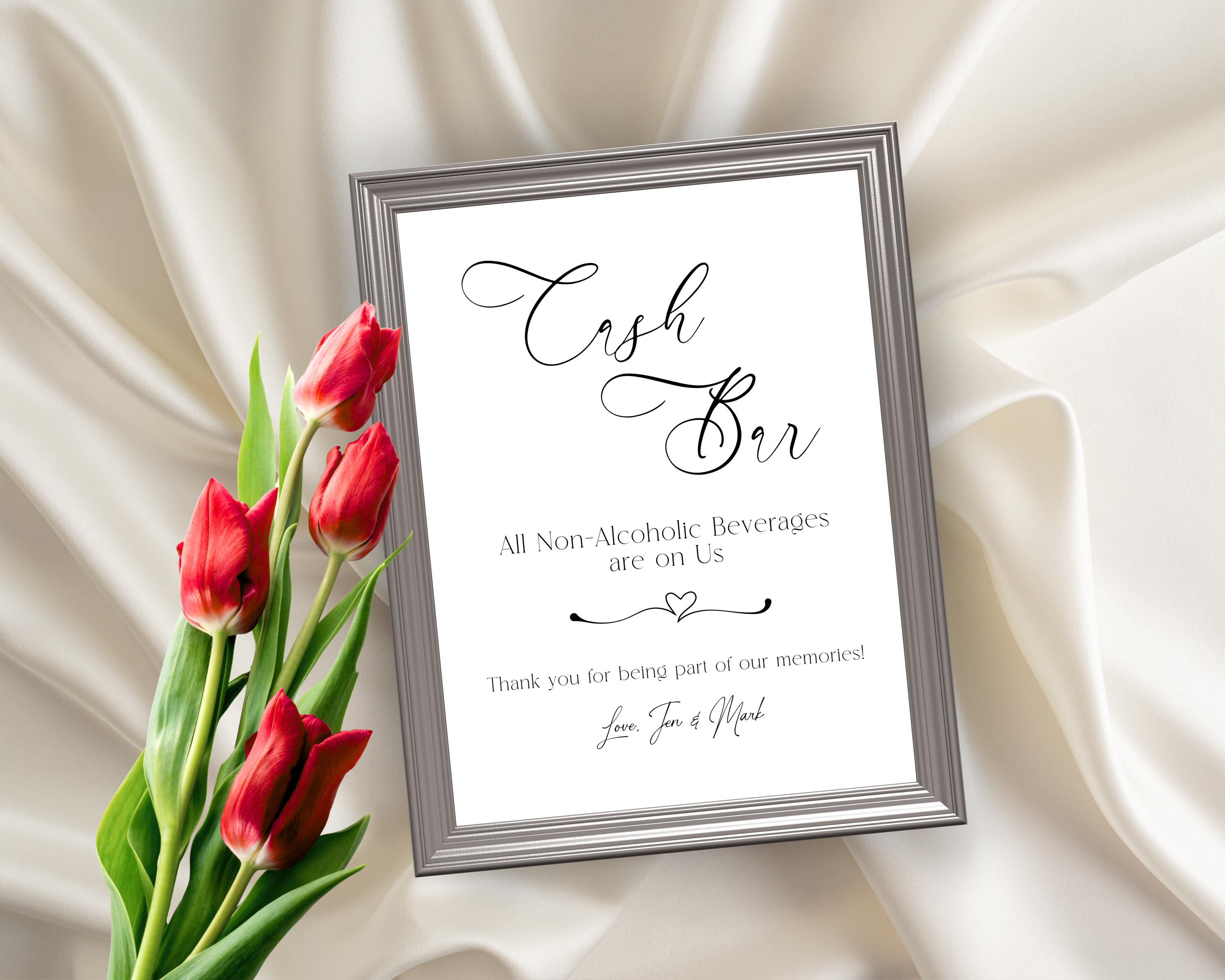 Editable Cash Bar Sign Template for Wedding, Anniversary, Birthday ...
